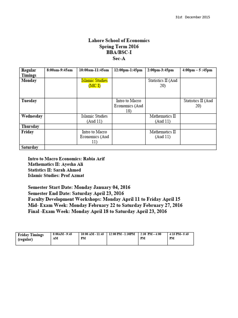 uPDATED TIMETABLE | Download Free PDF | Academic Term | Science