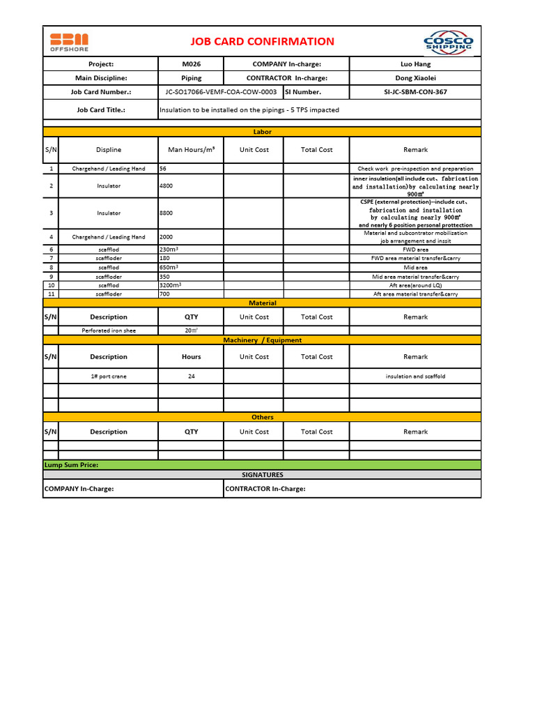 Jc-So17066-Vemf-Coa-Cow-0003-00 Job Card Confirmation | PDF | Business ...