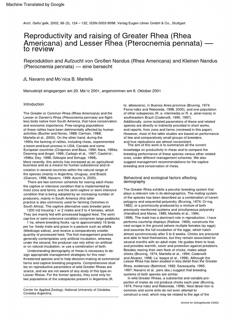 Reproductividad y Crianza de Ñandú Mayor (Rhea Americana) y Ñandú Menor (Pterocnemia Pennata ...