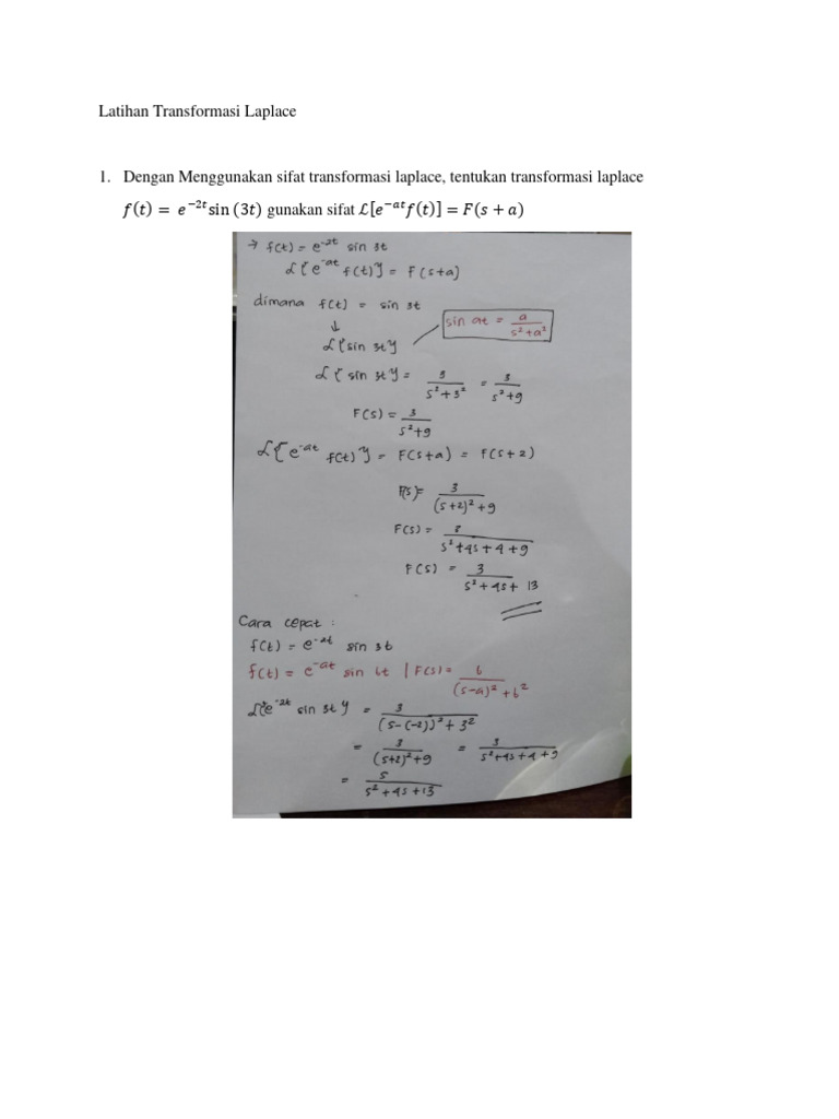 Latihan Transformasi Laplace | PDF | Laplace Transform | Mathematical Relations