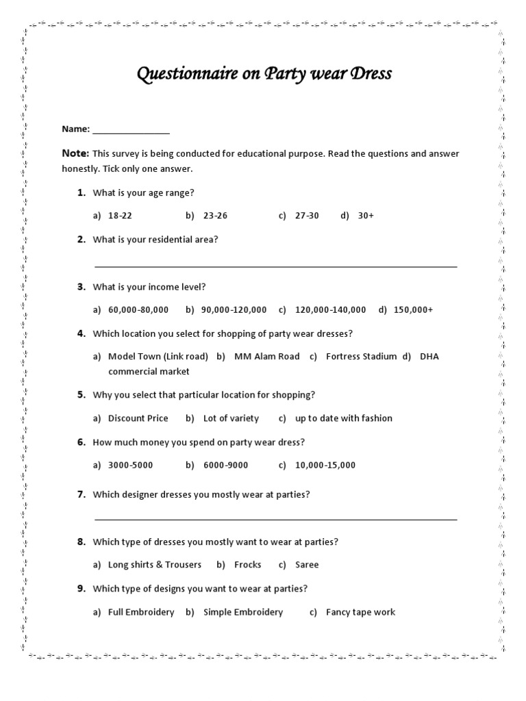 Questionnaire On Party Wear Dresses | PDF | Dress | Fashion