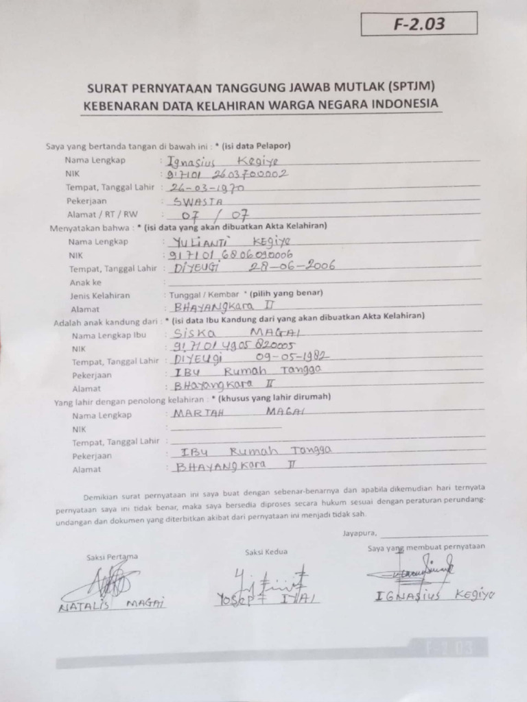 Surat Pernyataan SPJM | PDF