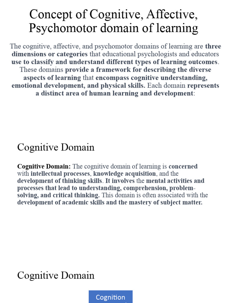 Concept of Cognitive, Affective, Psychomotor Domain-1 | PDF | Learning ...