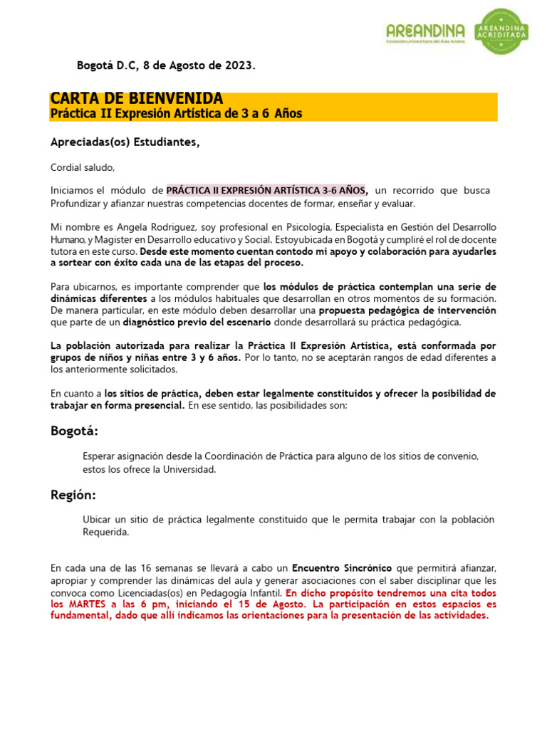 Carta de Bienvenida PP2 - 2023-2 | PDF | Pedagogía