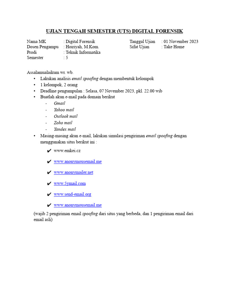UTS Digital Forensik: Email Spoofing | PDF | Komputer