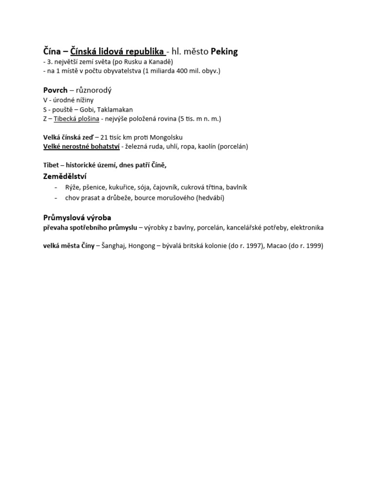15) Čína - Pracovní List | PDF