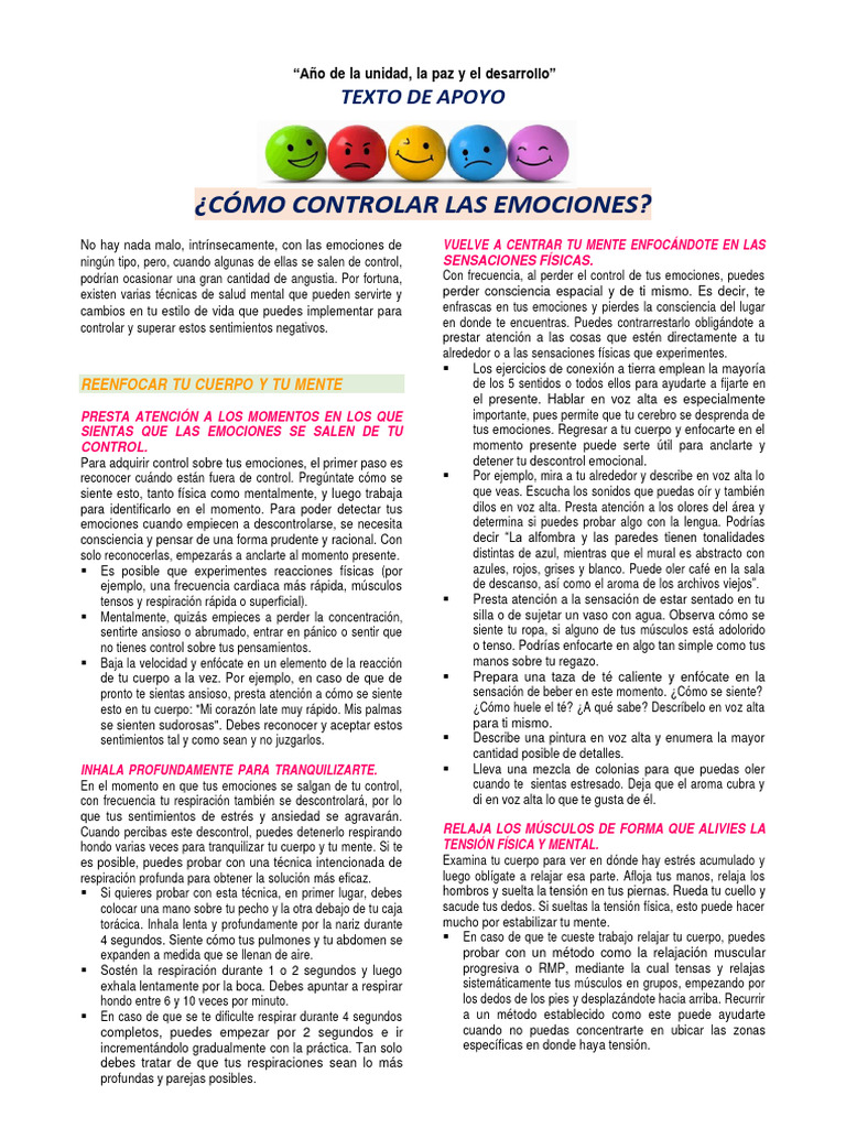 Dpcc-2° Fuentes ¿Cómo Controlar Mis Emociones | PDF