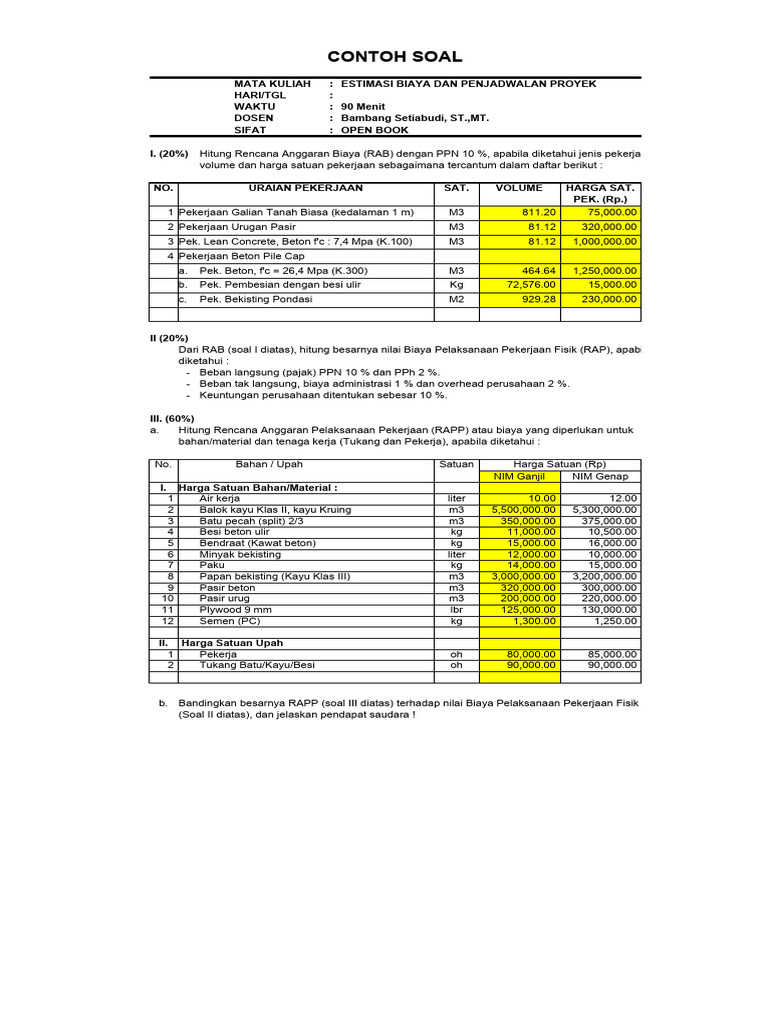 Contoh Perhitungan RAB & RAP (J1) | PDF