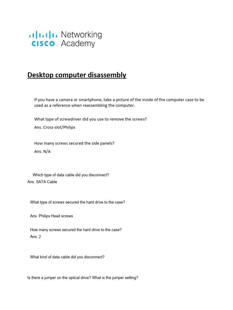 Student Answer Sheet Lab 2 - in Class Students (1) Done | PDF | Random Access Memory | Computer ...