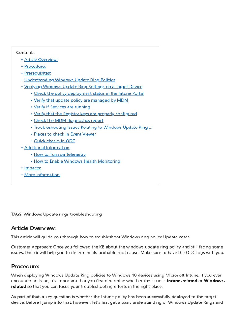 Troubleshooting of Windows Ring For Update - Overview | PDF | Microsoft ...