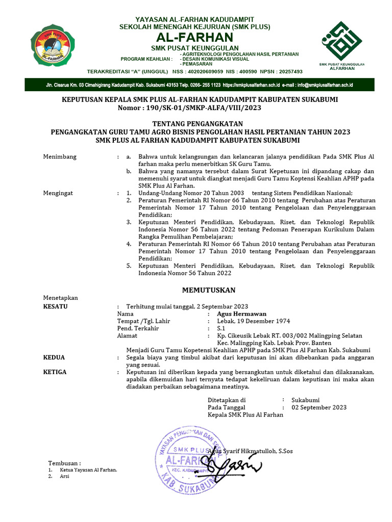 Contoh SK Guru Tamu | PDF