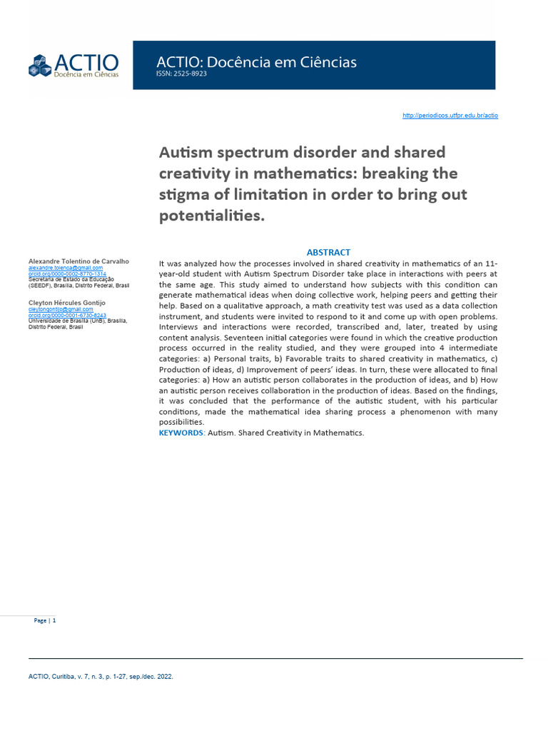 Autism & Math Creativity Study | PDF | Philosophy | Science & Mathematics