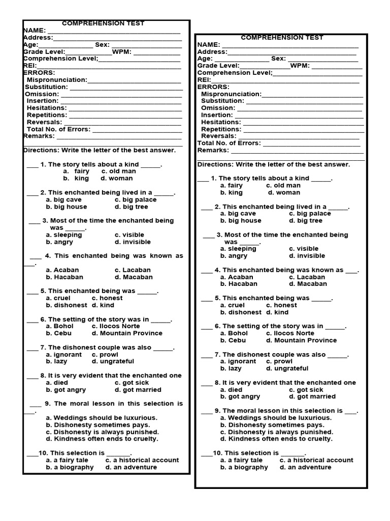 Comprehension Tests | PDF | Chocolate