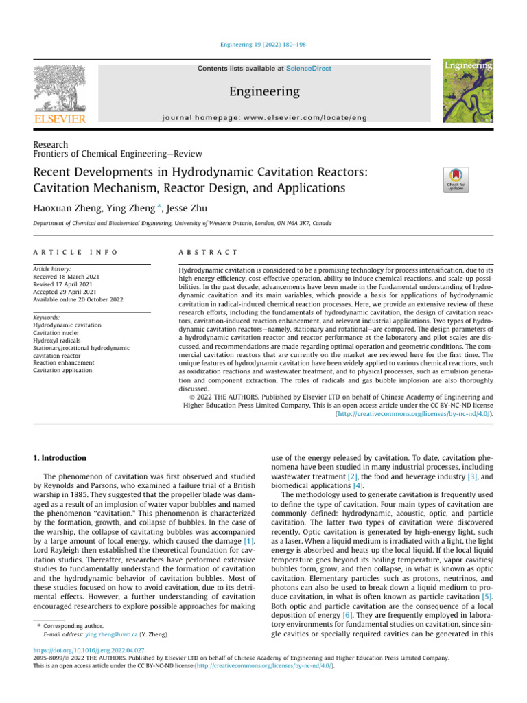 Chemical Engineering Cavitation Advances | PDF