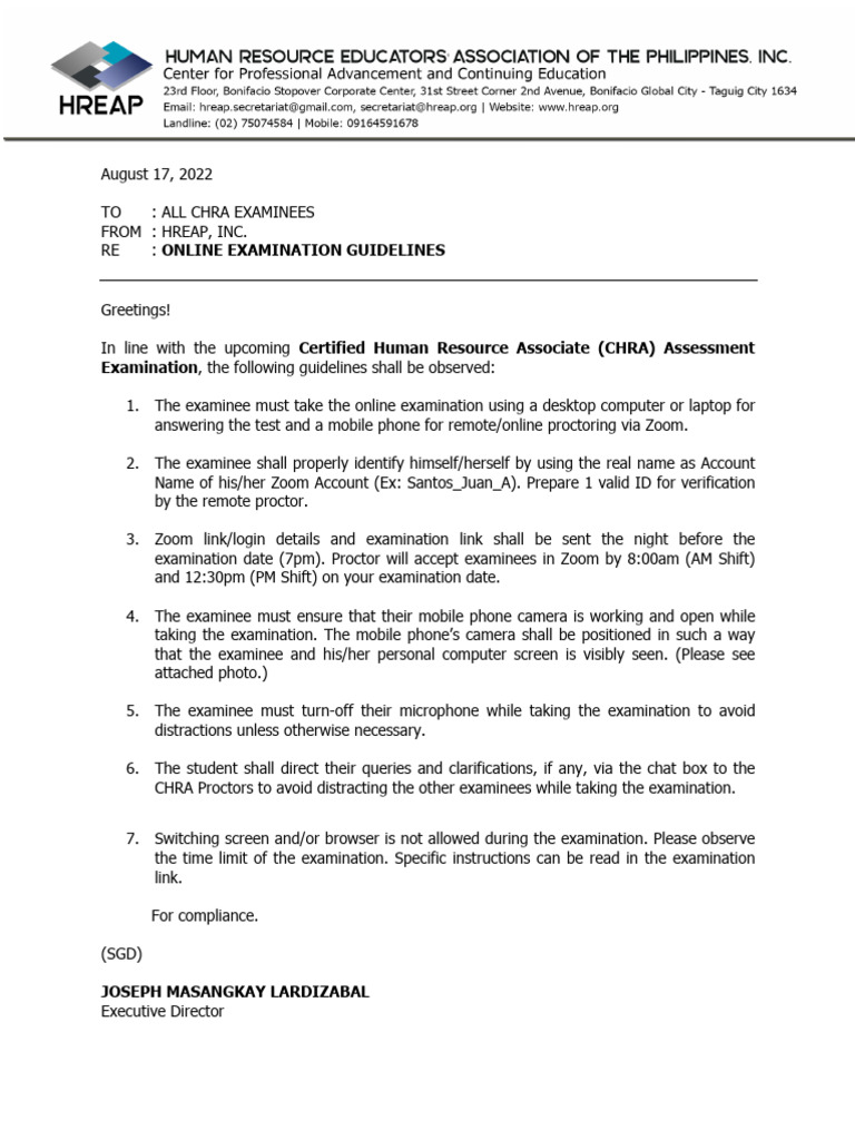 CHRA Examination Guidelines | PDF | Technology & Engineering