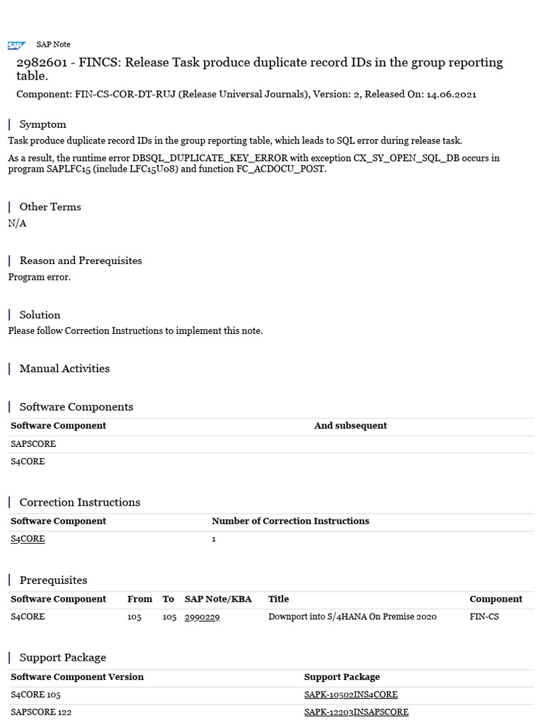 Fincs: Release Task Produce Duplicate Record Ids in The Group Reporting Table | PDF