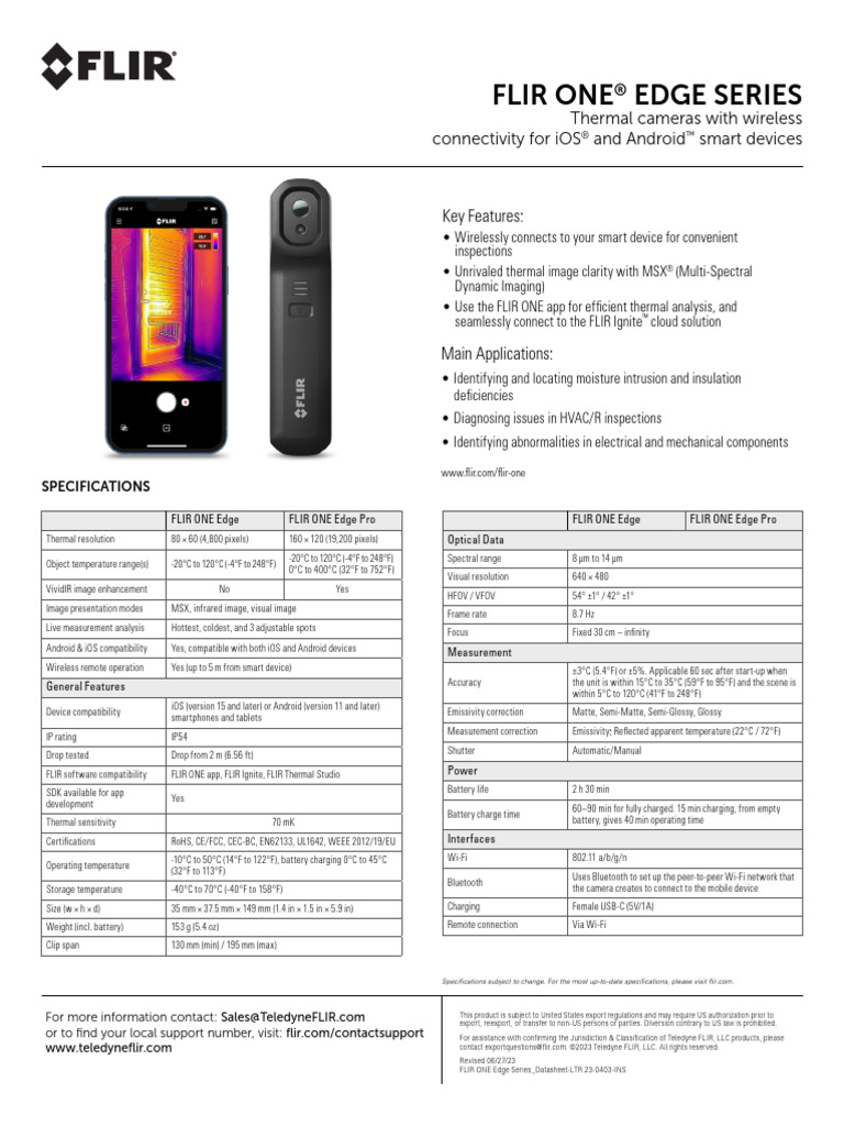 FLIR One Edge Series Datasheet | PDF | Ios | Wi Fi