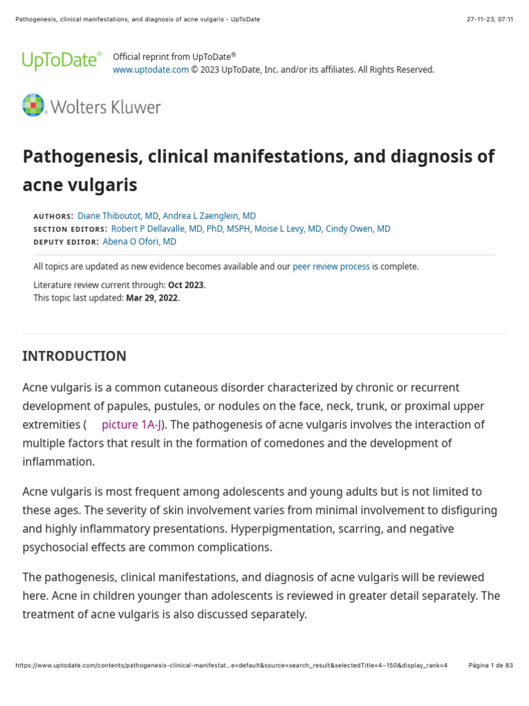 Pathogenesis, Clinical Manifestations, and Diagnosis of Acne Vulgaris ...