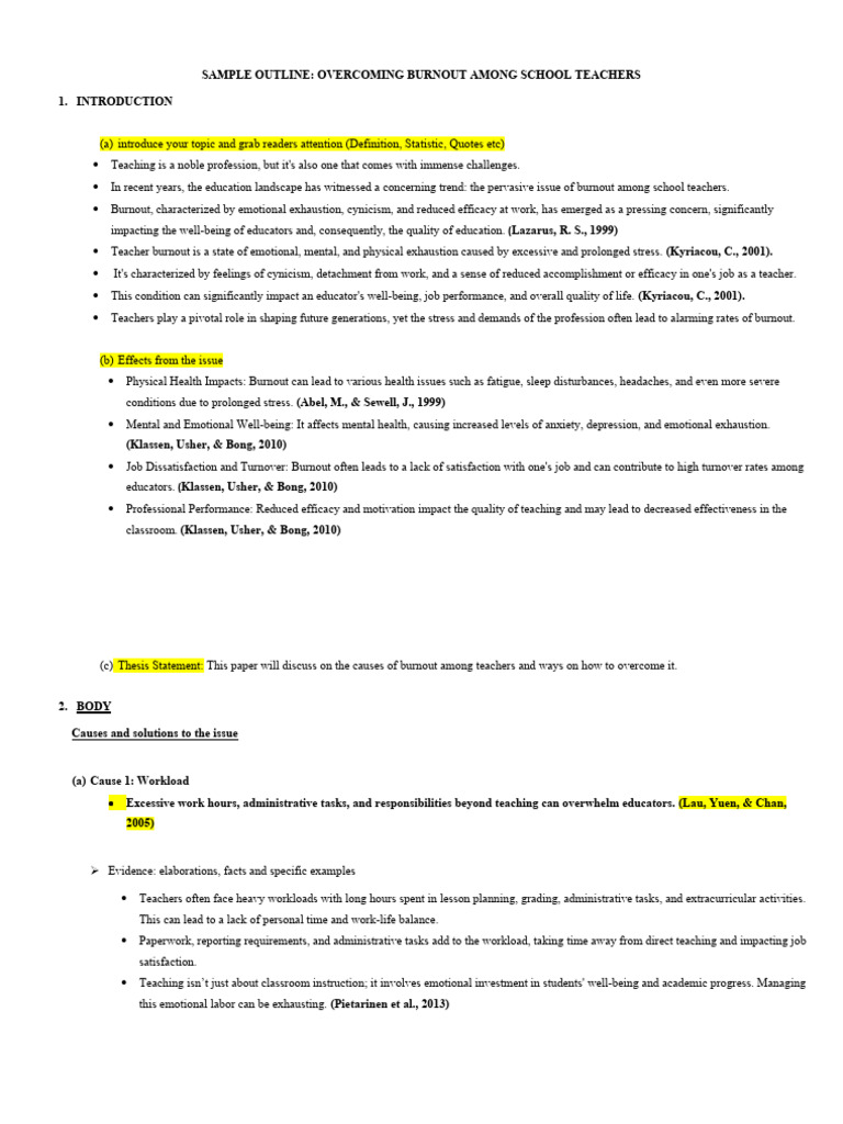 OUTLINE Problem Solving | PDF | Occupational Burnout | Teachers