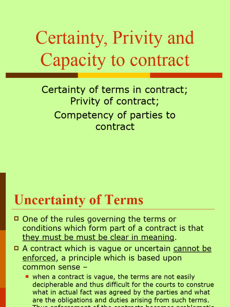Certainty, Privity and Capacity To Contract | PDF | Lease | Indemnity