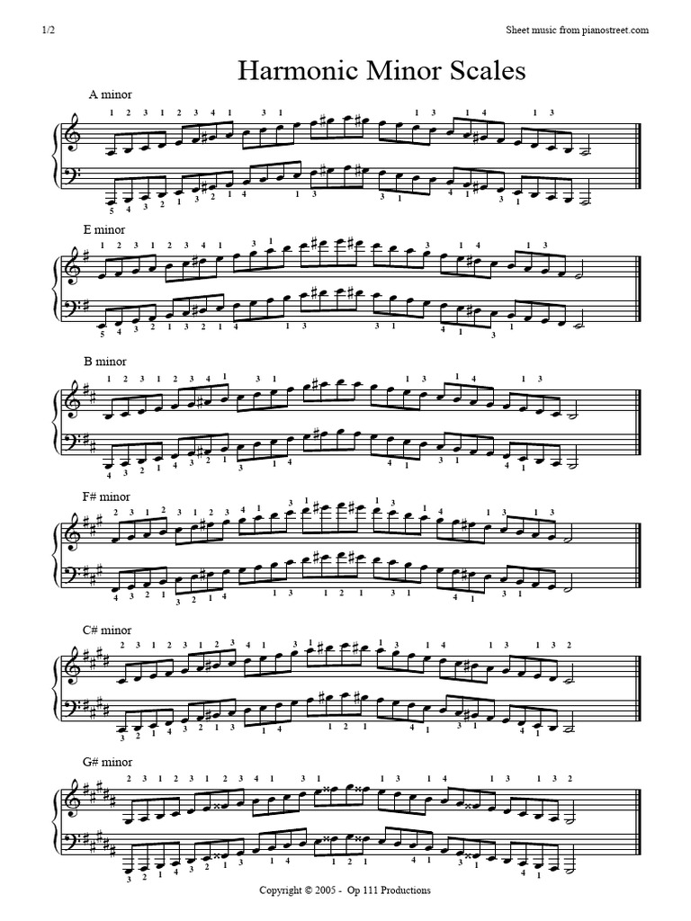 Piano Street - Harmonic Minor Scales | PDF