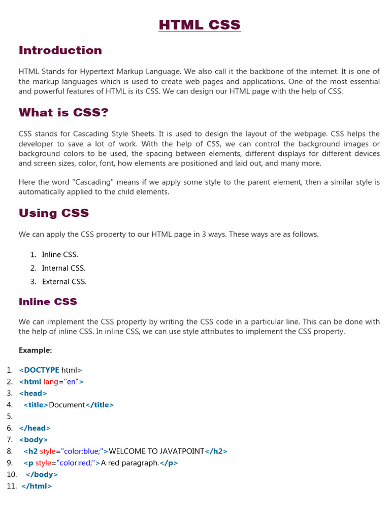 CSS For 3rd CSE JNTUH R18 | PDF | Html Element | Html