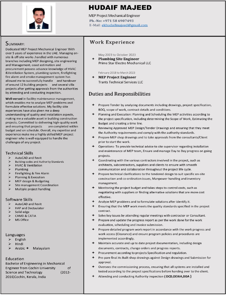 Hudaif Majeed (MEP) CV | PDF