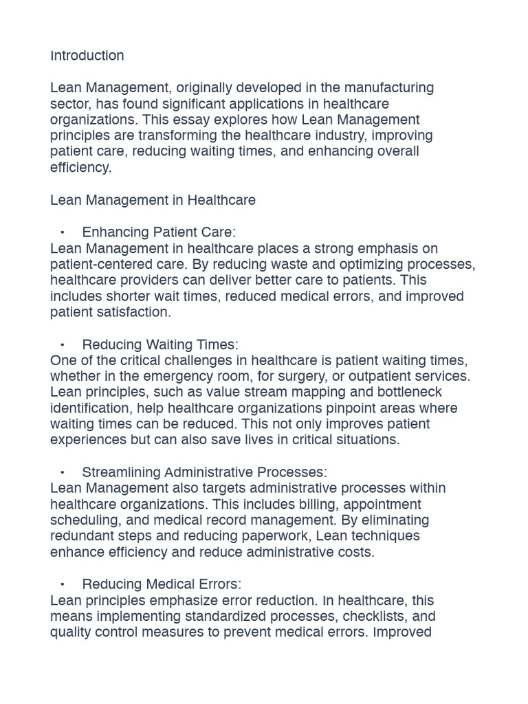Lean Management in Healthcare | PDF