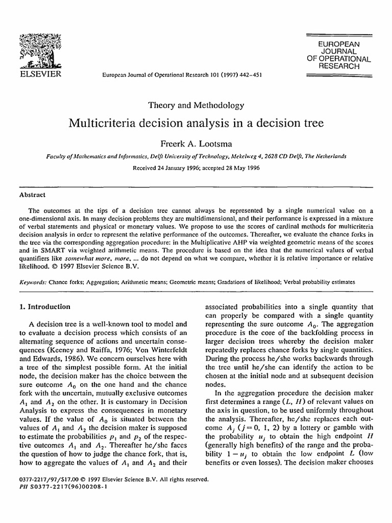 Multicriteria Decision Analysis In A Decision Tree Pdf Utility Mean