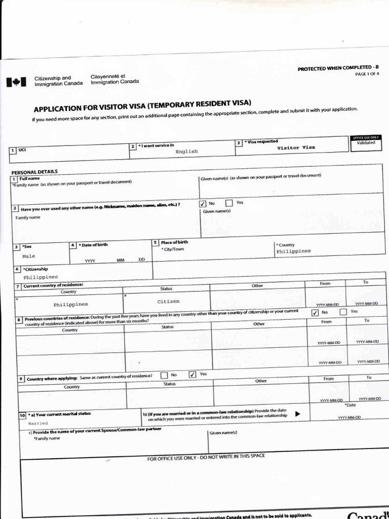 Canada Visa Form | PDF | Document | International Relations