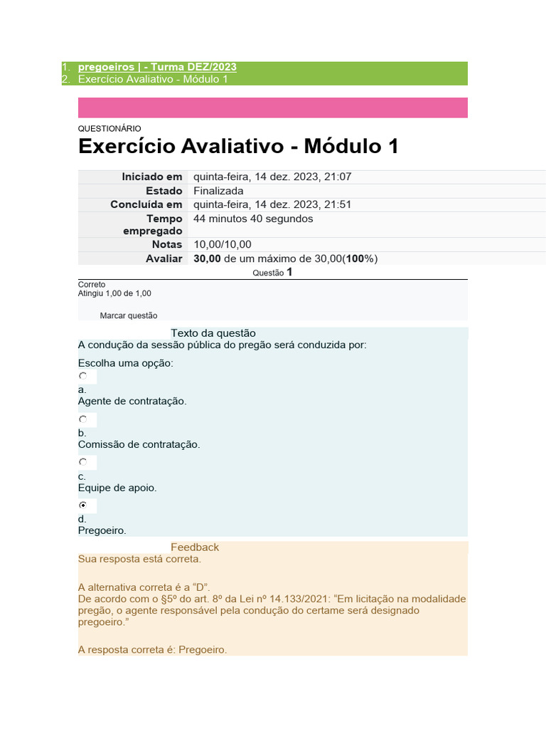 Exercício Avaliativo - Módulo 1 | PDF
