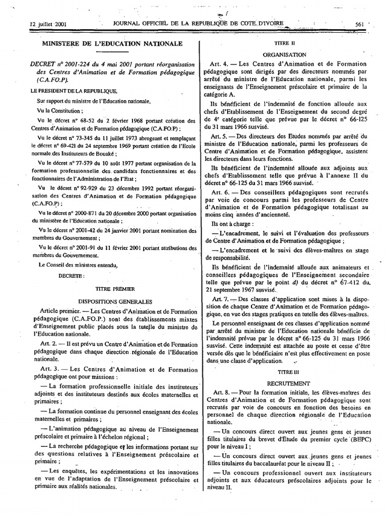 Arrêté Portant Réorganisation Du CAFOP | PDF