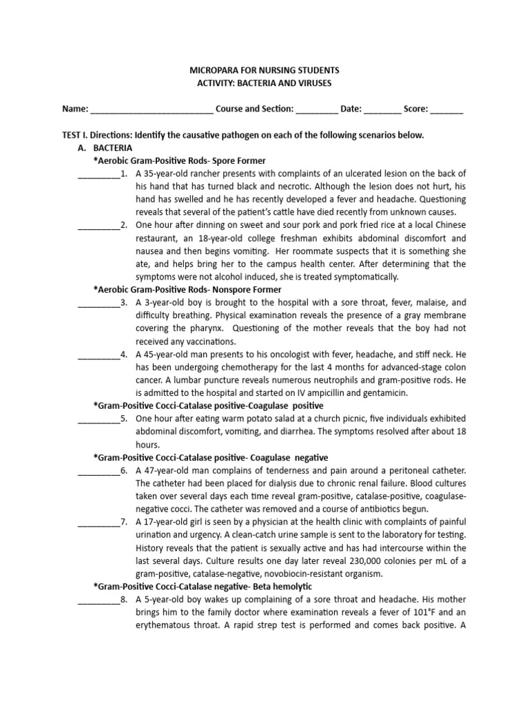 Micropara Nursing: Pathogen Identification | PDF | Pneumonia | Diarrhea