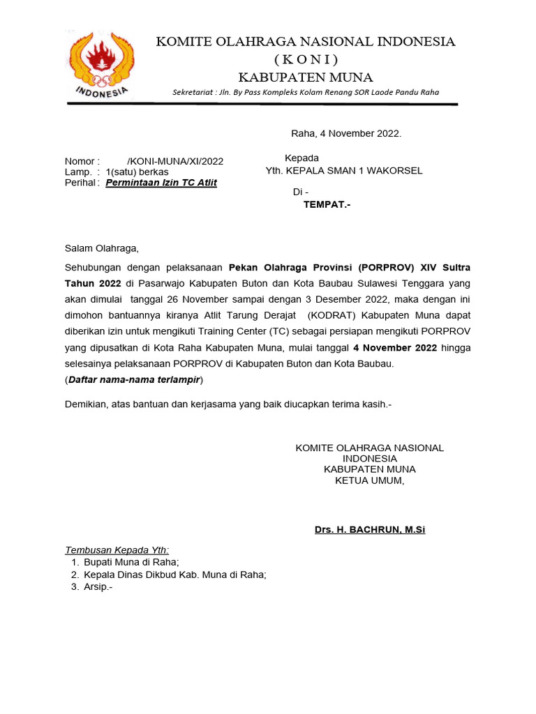 Izin Atlit Porprov 2022 Kodrat | PDF