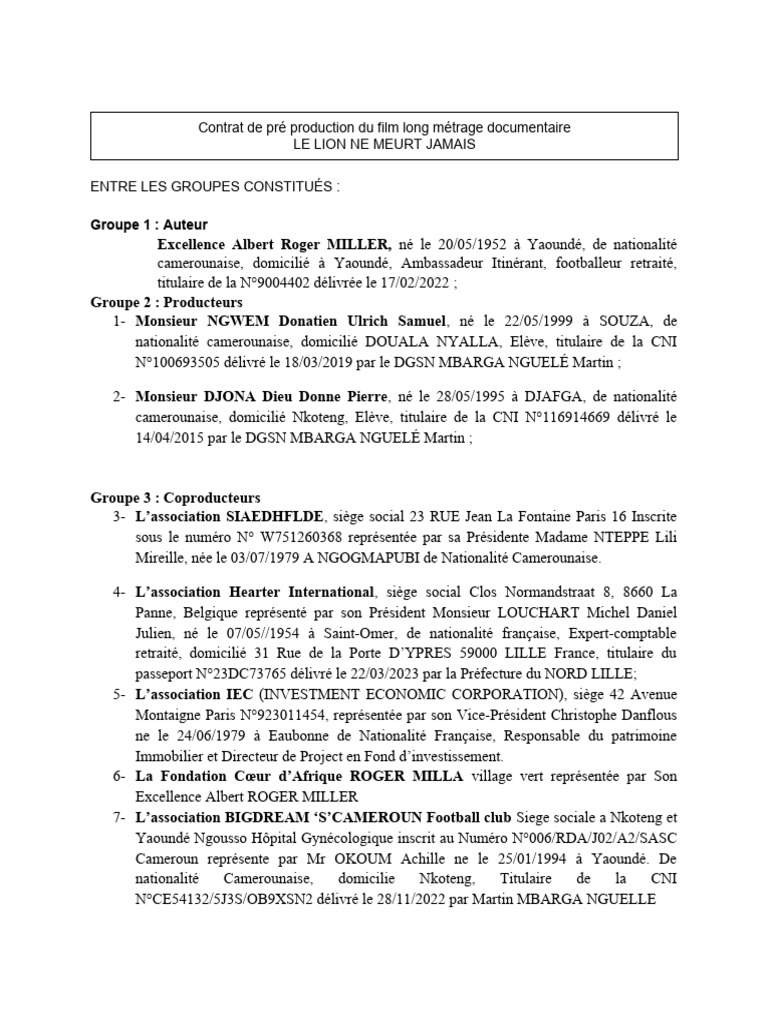 Contrat de Préproduction LLNMJ Co V2 | PDF