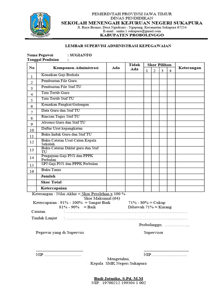 LEMBAR SUPERVISI Tata Usaha | PDF
