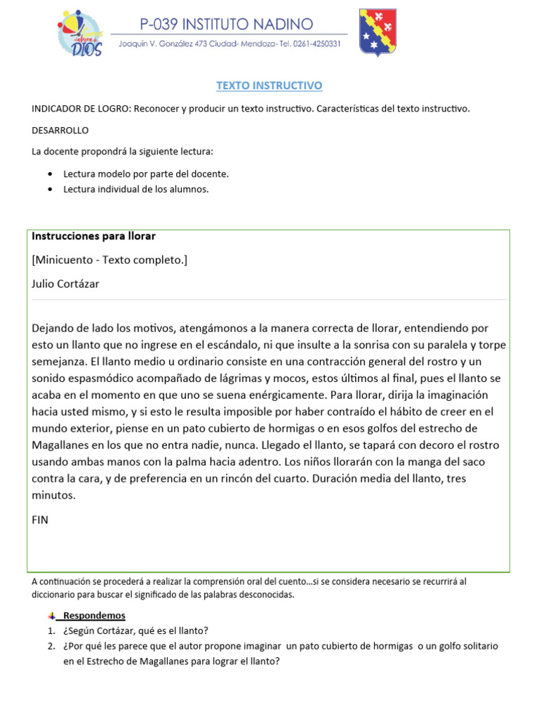 TEXTO INSTRUCTIVO Secuencia Didáctica Lengua | PDF