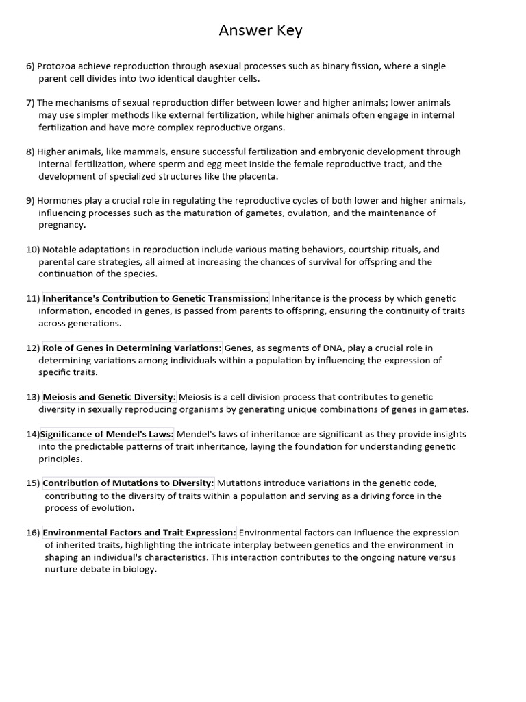 Answer Key Pdf Sexual Reproduction Reproduction