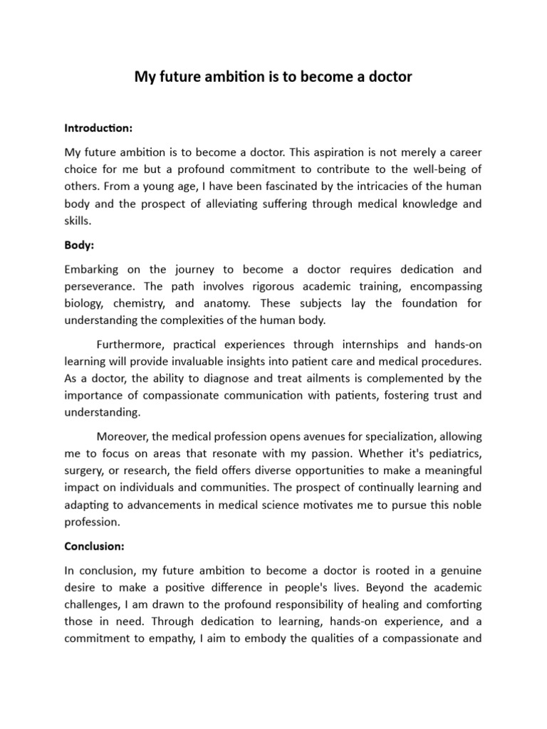 My Future Ambition Is To Become A Doctor | PDF | Self-Improvement