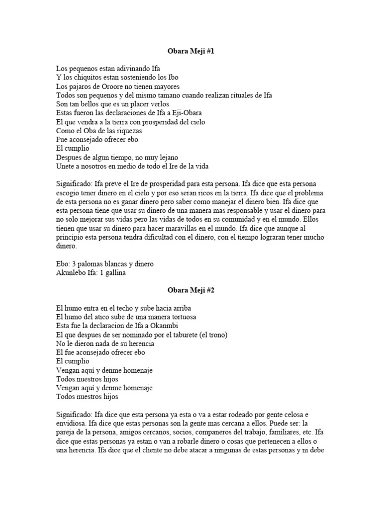 Significado de Obara Meji en Ifa | PDF
