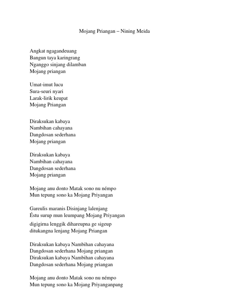 Lirik Lagu Mojang Priangan Nining Meida | PDF
