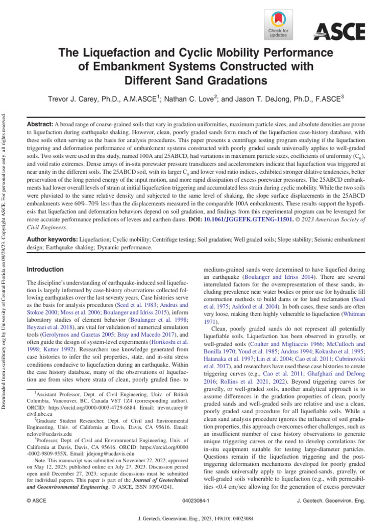 Carey Et Al 2023 The Liquefaction and Cyclic Mobility Performance of ...