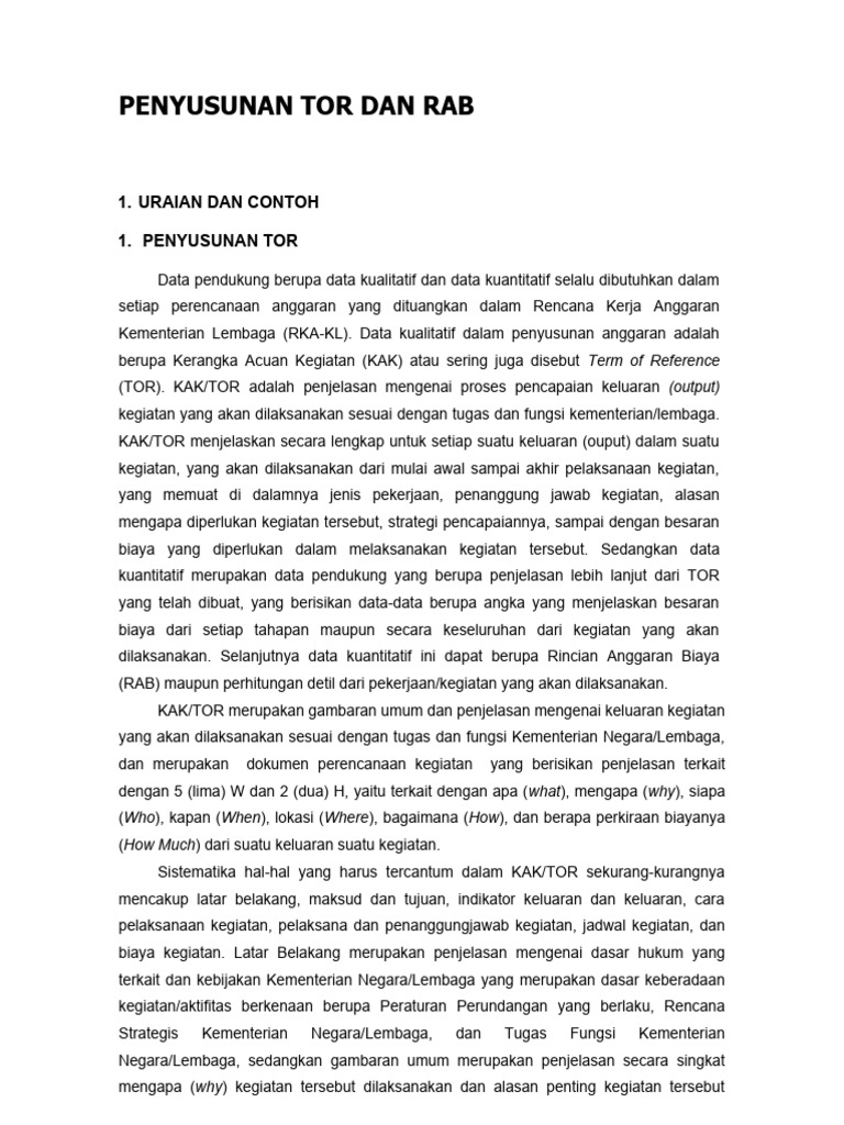 Penyusunan Tor Dan Rab | PDF