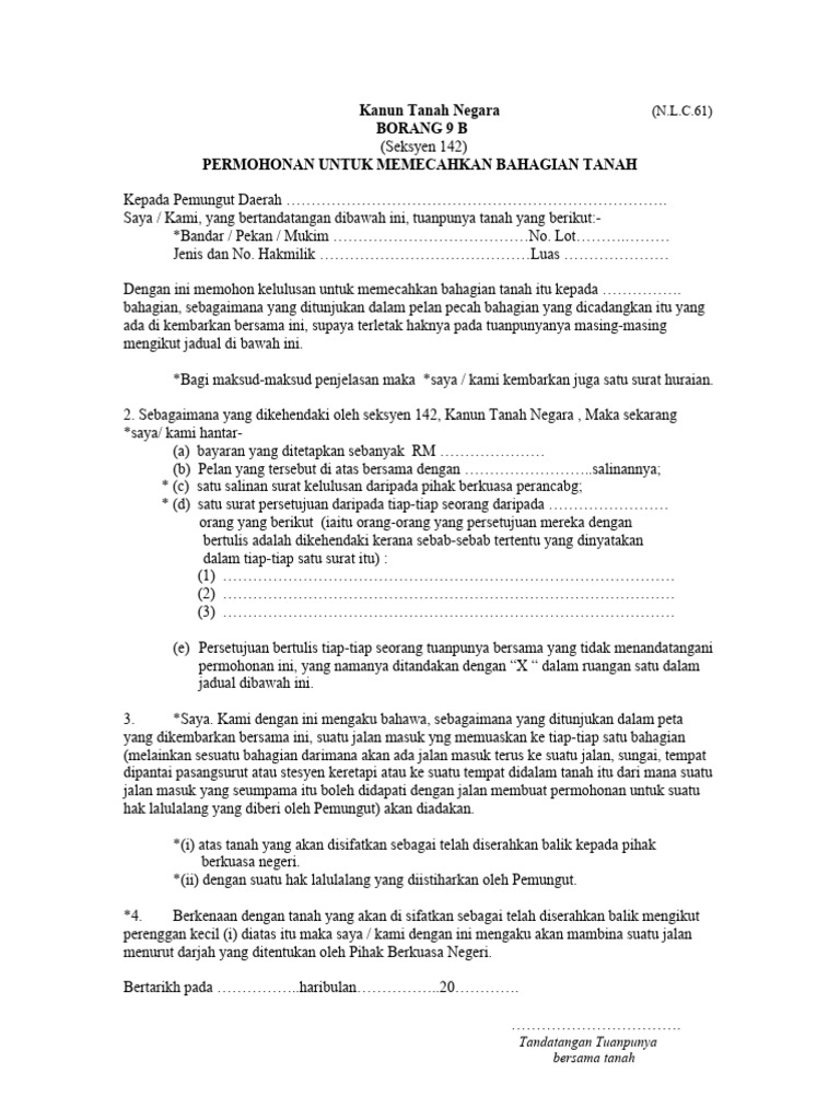 Borang 9B Pecah Bahagian Tanah | PDF