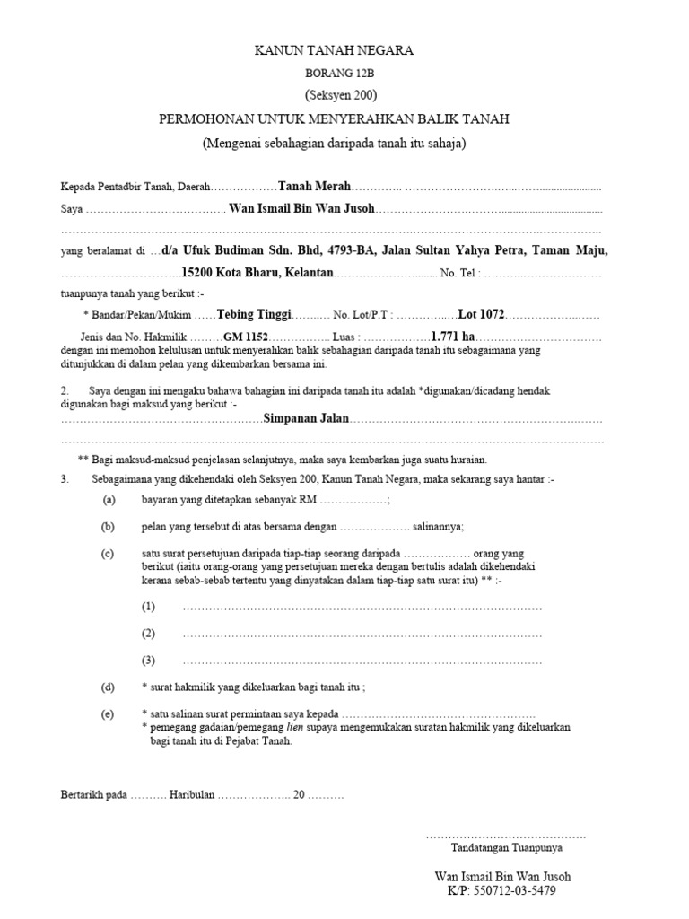 Borang 12B Serahan Sebahagian Tanah Kepada Kerajaan | PDF