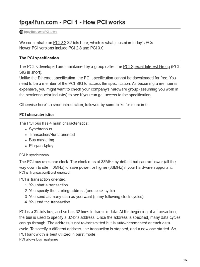 Fpga4funcom - PCI 1 - How PCI Works | PDF