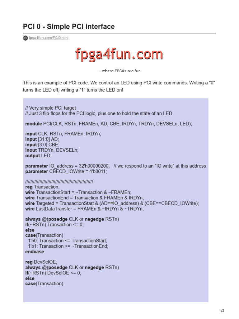 PCI 0 - Simple PCI Interface | PDF | Computers