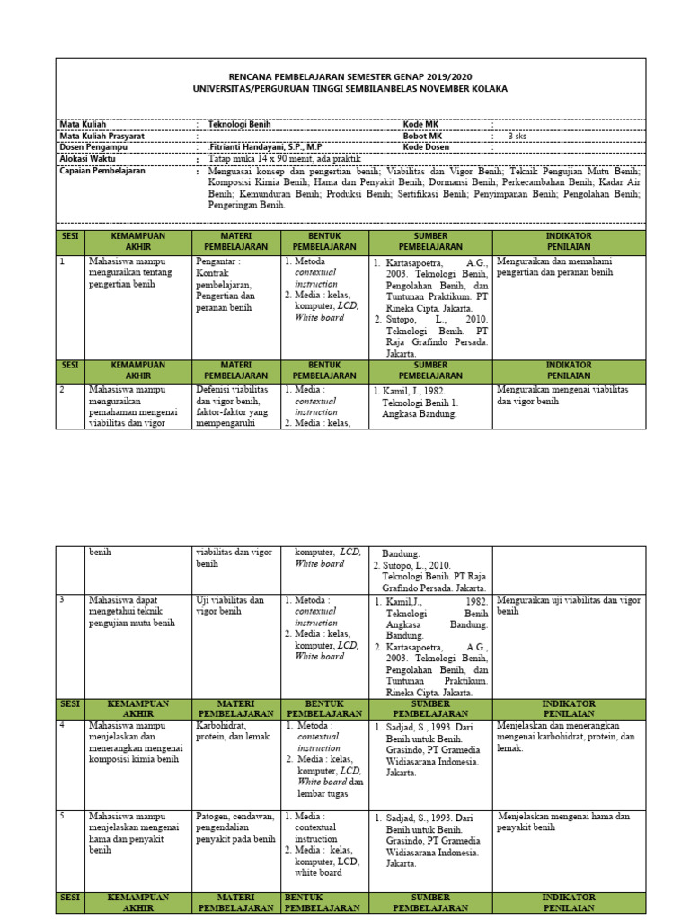 FORM-RPS-USN - Teknologi Benih | PDF