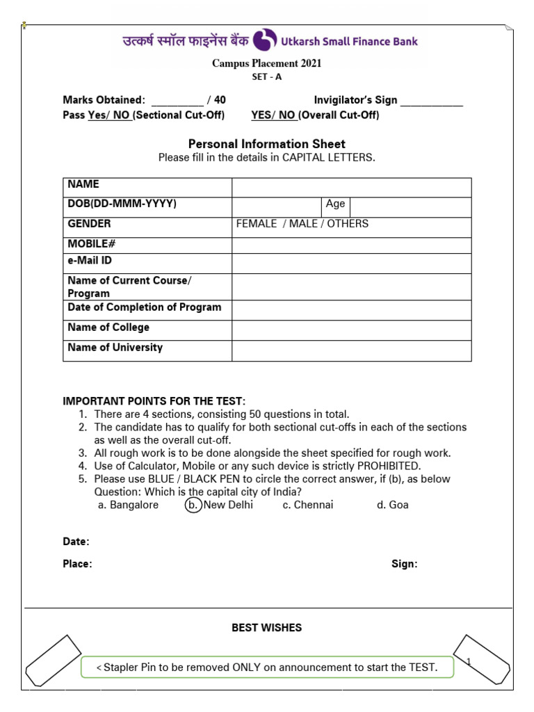 Question Paper Campus 1 | PDF