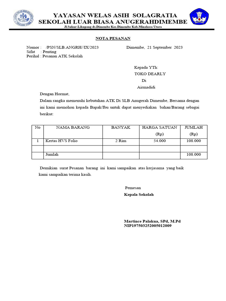 NOTA PESANAN Tahap 2 2023 | PDF